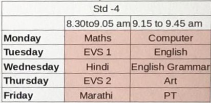 TIME TABLE FOR ONLINE CLASSES FOR STD III & IV – 3RD AUGUST TO 7TH ...