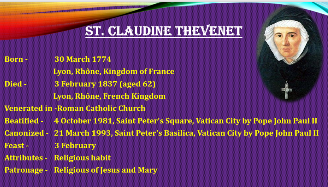 NOVENA TO ST. CLAUDINE THEVENET – St. Jospeh High School